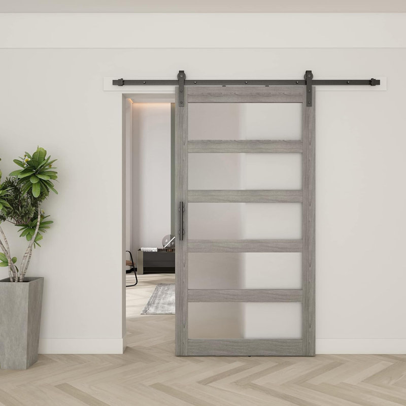 Jubest Tempered Frosted Glass Barn Door With Installation Hardware Kit